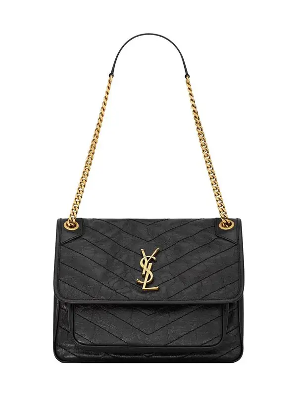 Saint Laurent Niki Medium Soft Bag In Vintage Leather - Black