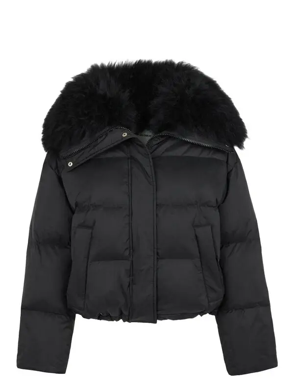 YVES SALOMON Cropped Technical Puffer With Removable Shearling Collar - Black