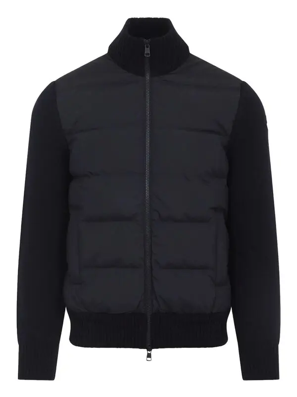 Moncler Cardigan Imbottito In Lana Con Zip - Blue