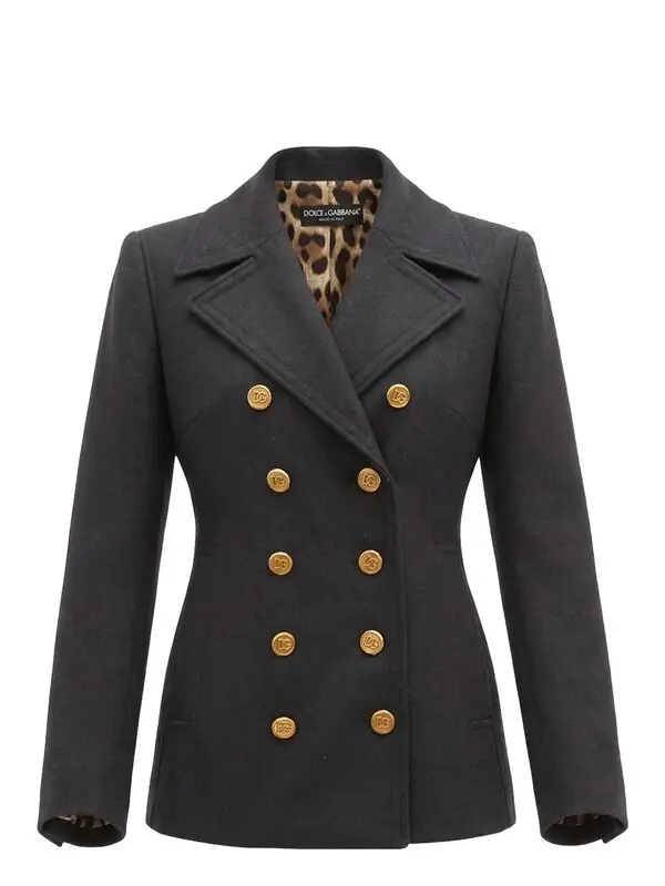 Dolce & Gabbana Wool Peacoat With Gold-tone Buttons - Gray