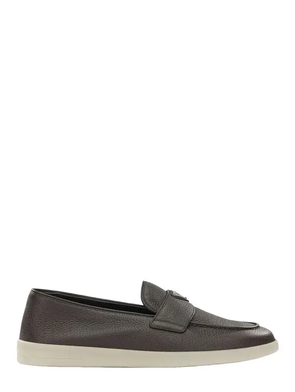 Prada Grained Leather Loafers - Brown