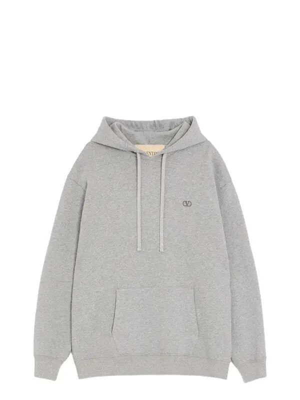 Valentino Garavani Cotton Hoodie With Vlogo Embroidery - Gray