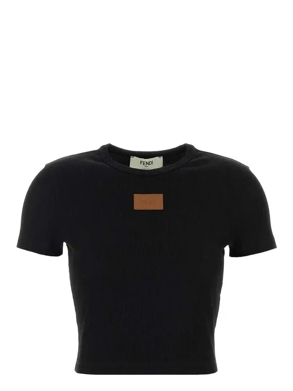 Fendi Lea Ribbed Logo-patch T-shirt - Black