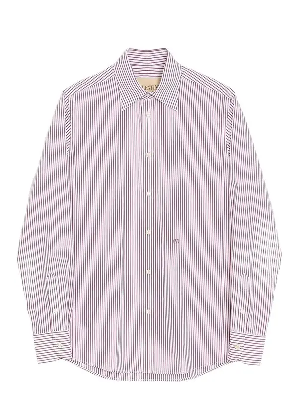 Valentino Garavani Cotton Poplin Striped Shirt With Vlogo Embroidery - Red