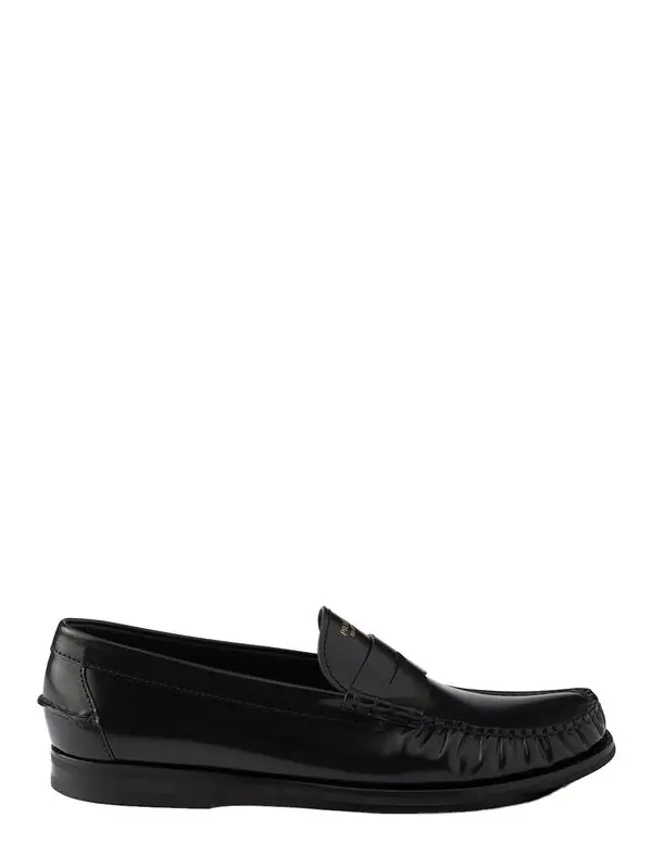 Prada Brushed Leather Loafers - Black