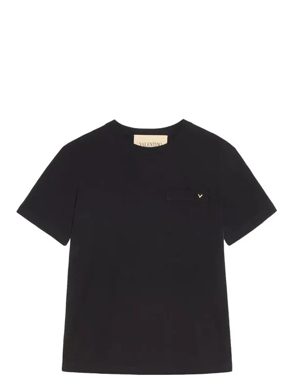 Valentino Garavani Cotton T-shirt With Vgold - Black