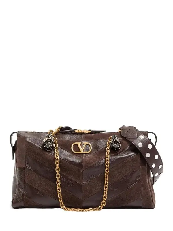 Valentino Garavani Panthea Shoulder Bag In Suede And Nappa Leather - Brown