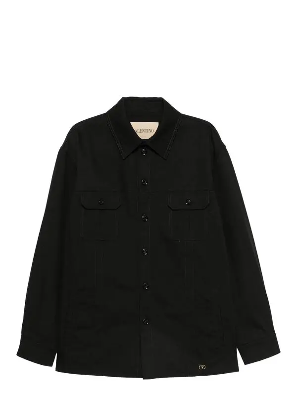 Valentino Garavani Cotton Gabardine Shirt Jacket With Vlogo - Black