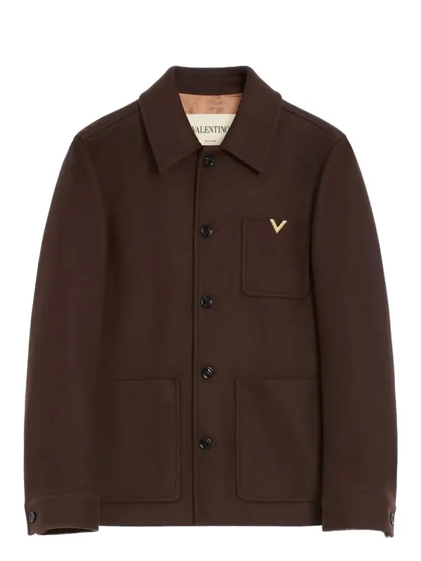 Valentino Garavani Wool Jacket With Vgold Detail - Brown