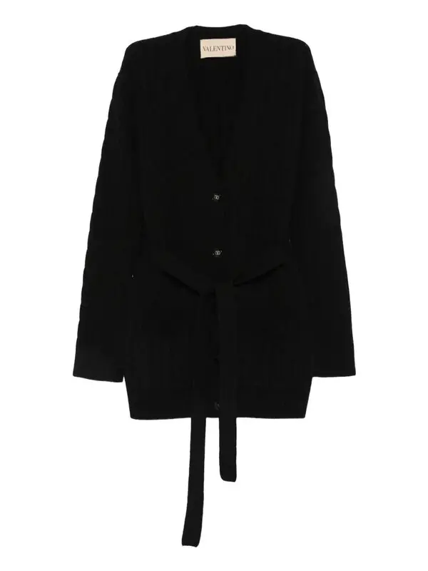 Valentino Garavani Belted Cable-knit Cashmere Cardigan - Black