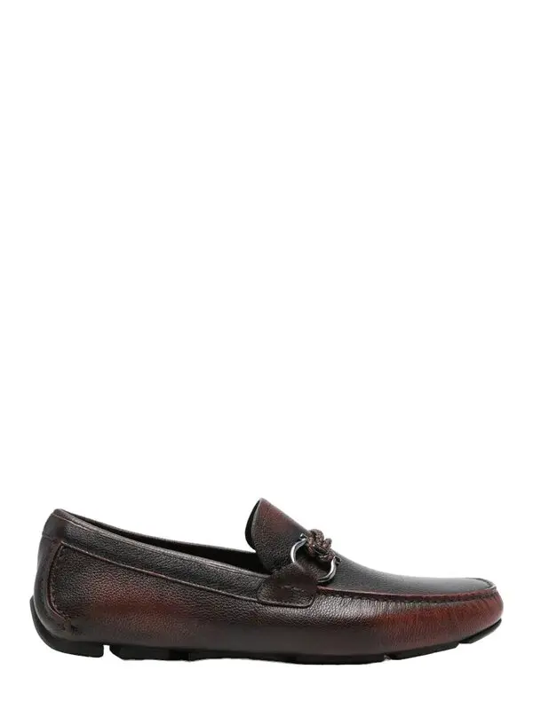 FERRAGAMO Sfumato Leather Driver Loafers With Horsebit Detail - Brown