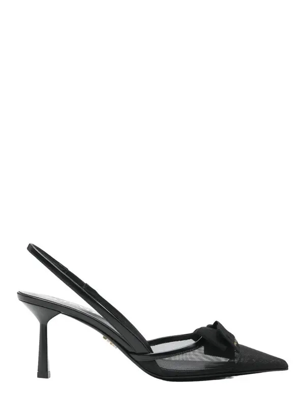 Prada Bow Detail Mesh Slingback Pumps - Black