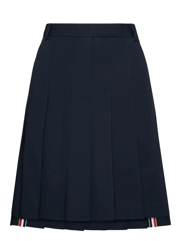 Thom Browne Pleated Wool Midi Skirt - Blue