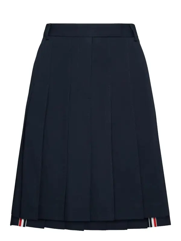 Thom Browne Pleated Wool Midi Skirt - Blue
