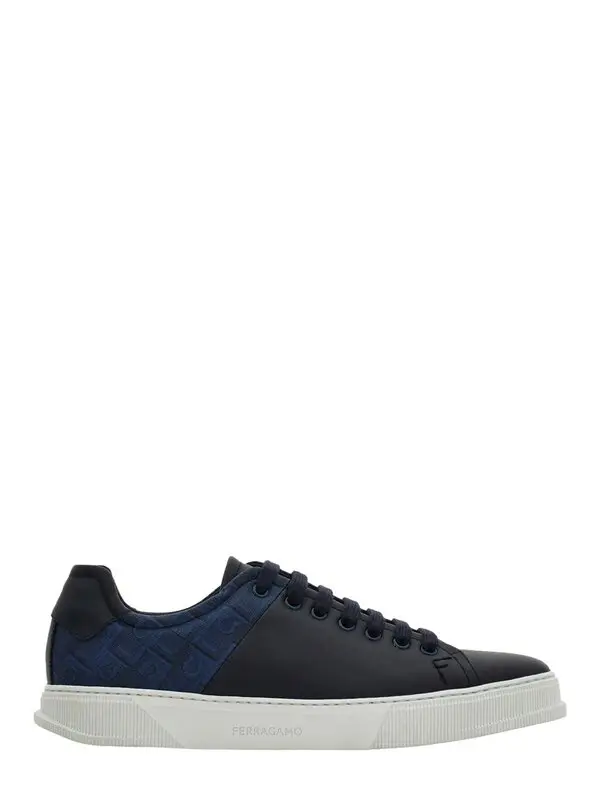 FERRAGAMO Clayton Monogram Jacquard Leather Sneakers - Blue
