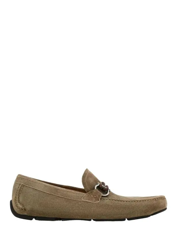 FERRAGAMO Suede Driver Loafers With Braided Leather Lace - Brown