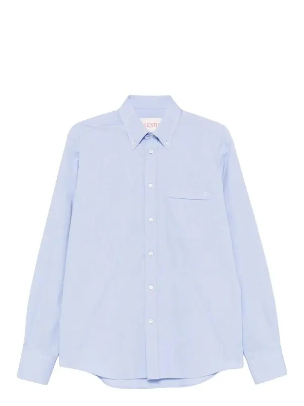 Valentino Garavani Cotton Oxford Shirt With Vlogo Embroidery - Blue