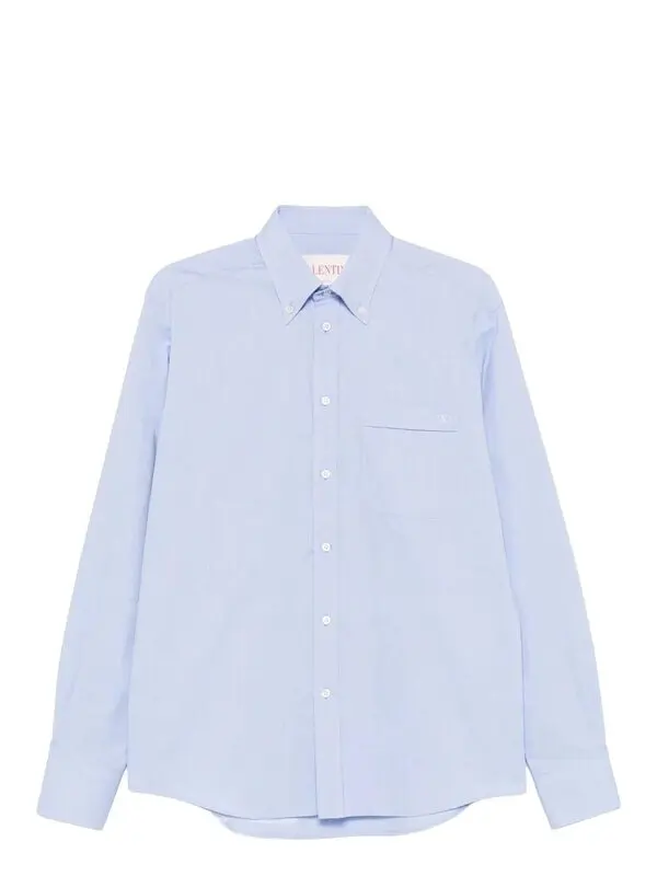 Valentino Garavani Cotton Oxford Shirt With Vlogo Embroidery - Blue