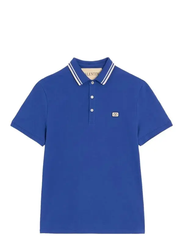 Valentino Garavani Cotton Piqué Polo Shirt With Vlogo Patch - Blue