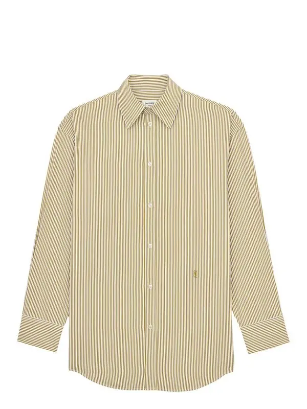 Saint Laurent Striped Cotton Poplin Cassandre Shirt - Green