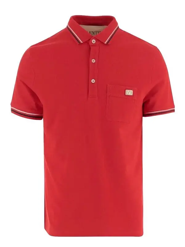 Valentino Garavani Cotton Piqué Polo Shirt With Vlogo Patch - Red