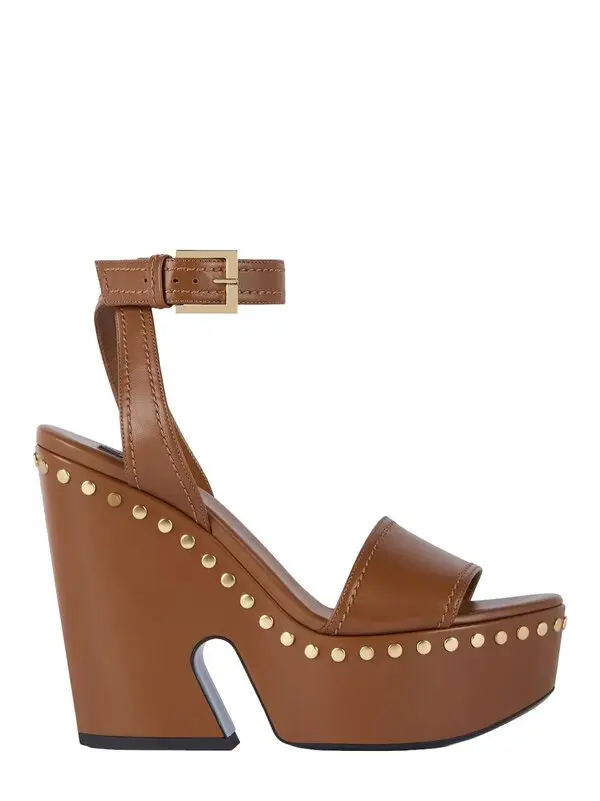 Givenchy Clog Leather Platform Sandals With Studs Detail - Brown