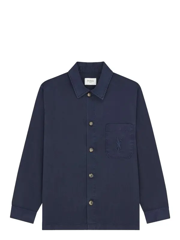 Saint Laurent Cotton Linen Gabardine Cassandre Overshirt - Blue