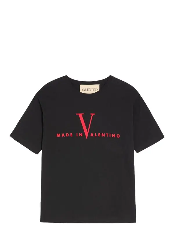 Valentino Garavani Cotton T-shirt With Made In Print - Black