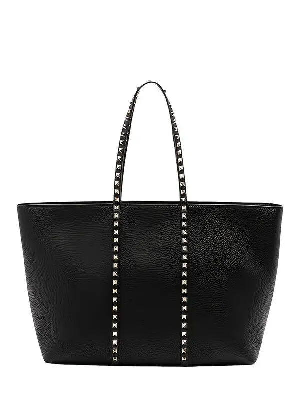 Valentino Garavani Rockstud Shopping Bag In Grainy Leather - Black
