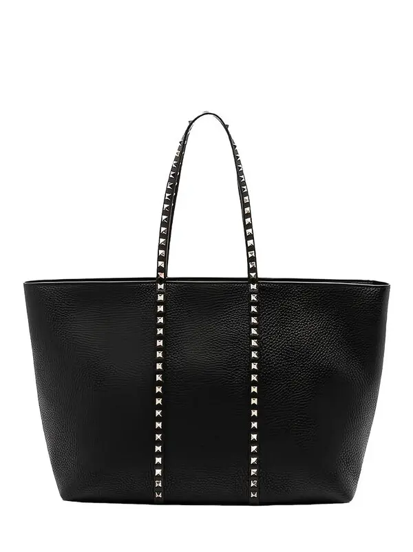 Valentino Garavani Rockstud Shopper In Grainy Leather - Black