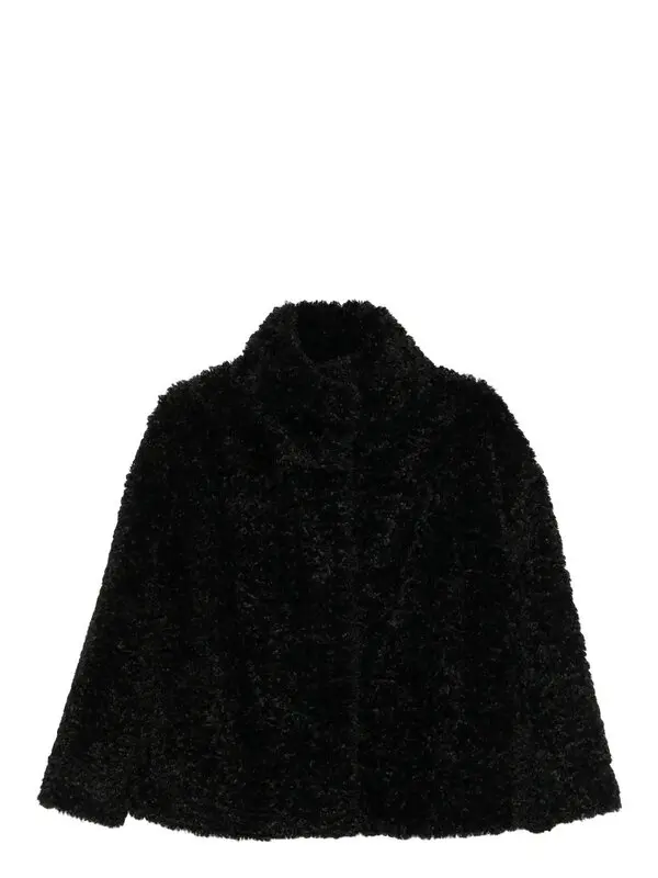 Herno Cappotto Corto A Collo Alto In Ecopelliccia - Black