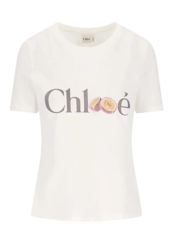 Chloé Cotton Jersey T-shirt With Passion Fruit Print - White