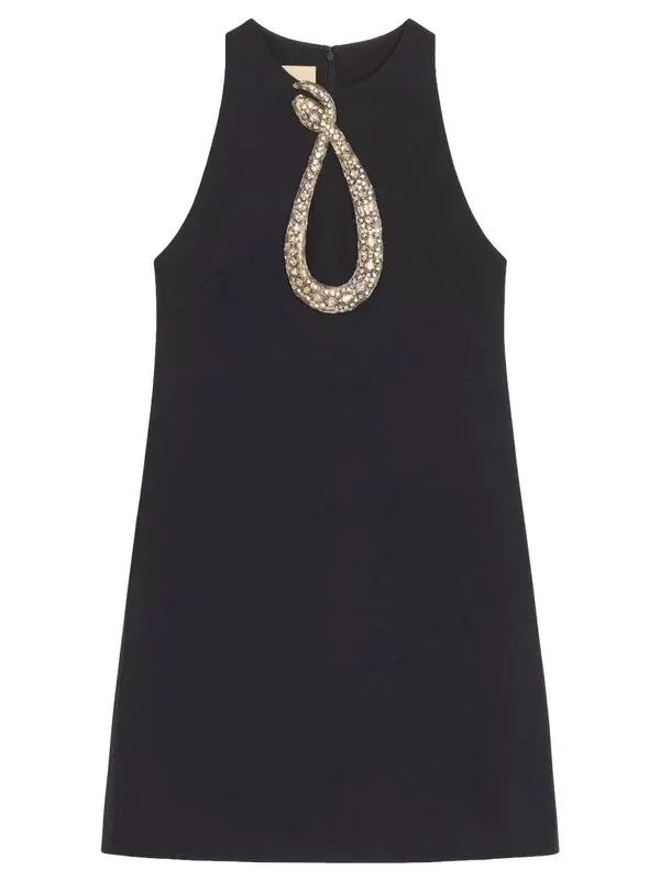 Valentino Garavani Embroidered Snake Detail Crepe Couture Mini Dress - Black