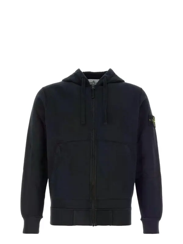 Stone Island 6100061 Organic Cotton Fleece Hooded Sweatshirt - Black