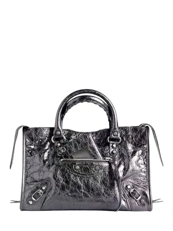 Balenciaga Small Le City Metallic Leather Tote Bag - Grey