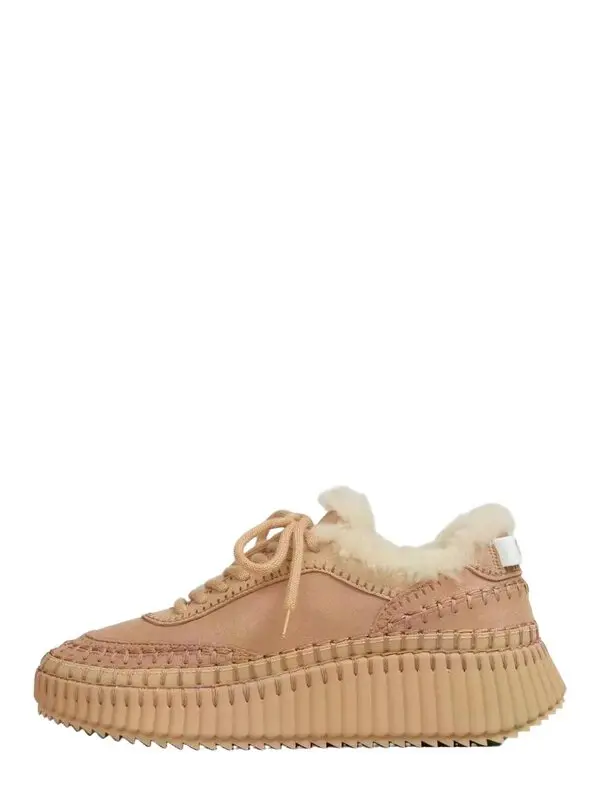Chloé Nama Shearling-trim Sneakers - Brown