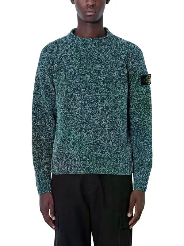 Stone Island Logo-patch Chunky-knit Sweater - Green