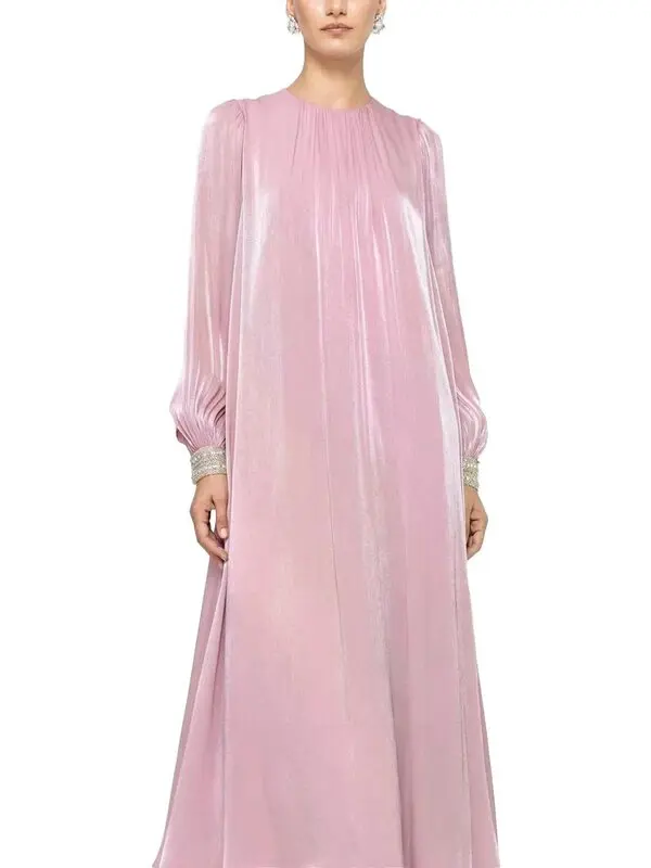 NISSA Crystal-detail Chiffon Midi Dress - Pink