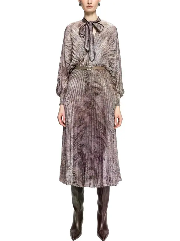 NISSA Pleated Chiffon Midi Dress - Grey