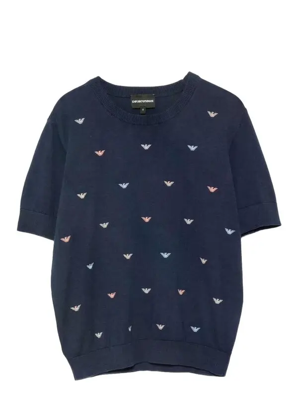 Emporio Armani Logo-embroidered Short-sleeve Sweater - Blue