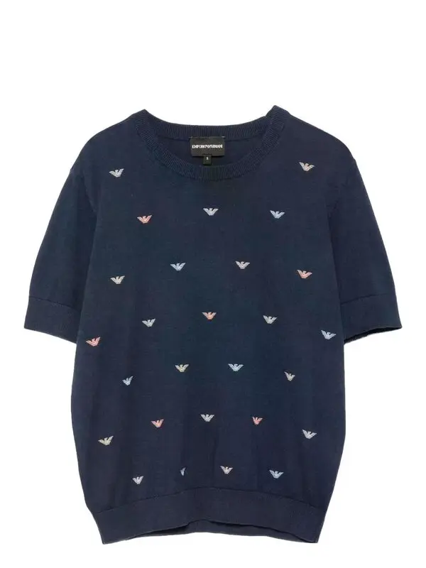 Emporio Armani Embroidered Short-sleeve Sweater - Blue