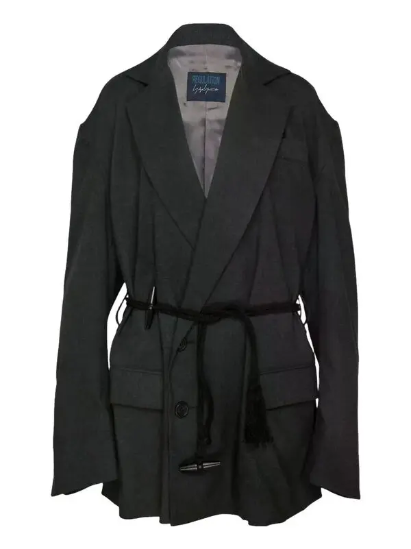Yohji Yamamoto Toggle-fastening Rope-belt Blazer - Grey