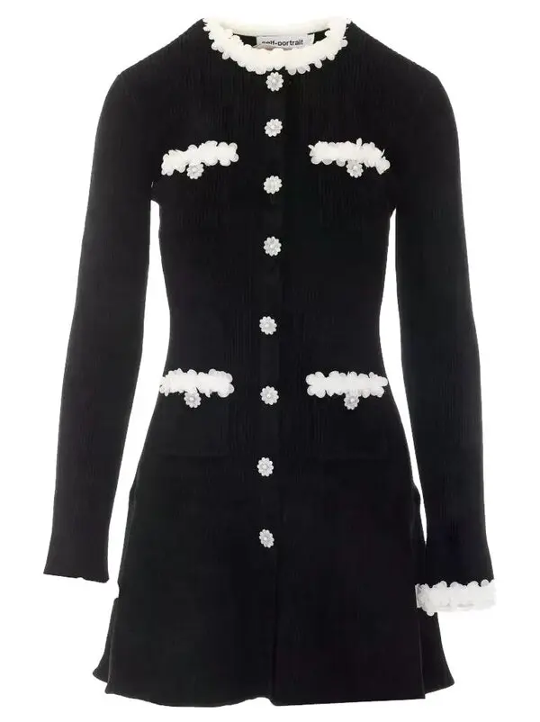 SELF-PORTRAIT Floral-button Chenille-knit Mini Dress - Black