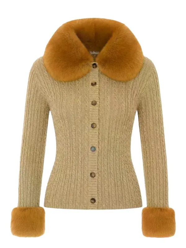 Saint Laurent Faux-fur Trim Cable-knit Cardigan - Neutrals
