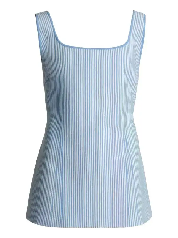 HIGH SPORT Sleeveless Seersucker Top With Vertical Stripes - Blue