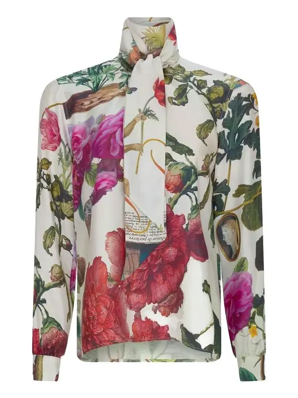 Libertine Hollyhock Slim Keith Tie-neck Blouse - Neutrals