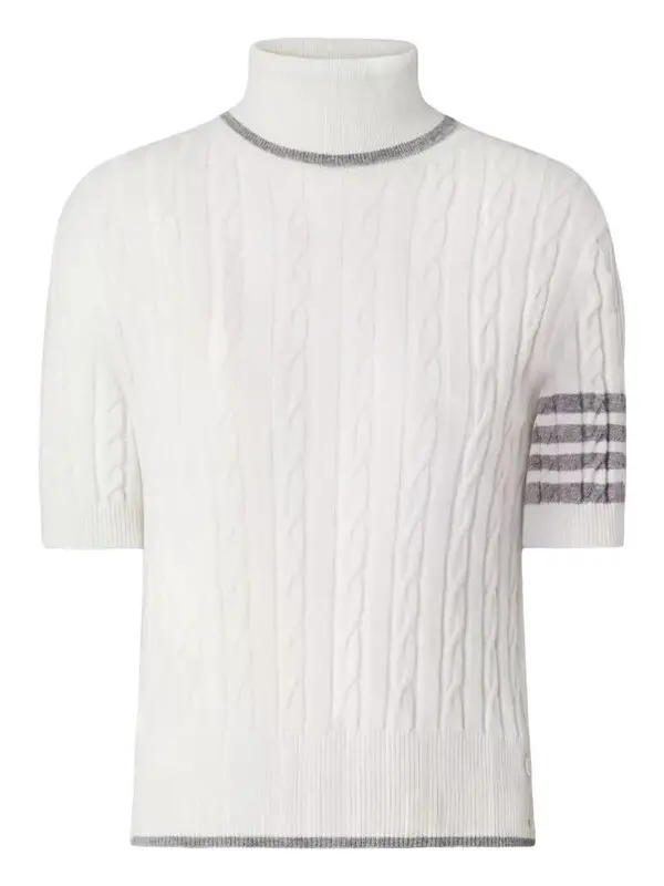 Thom Browne Cashmere 4-bar Baby Cable-stitch Turtleneck Sweater - White