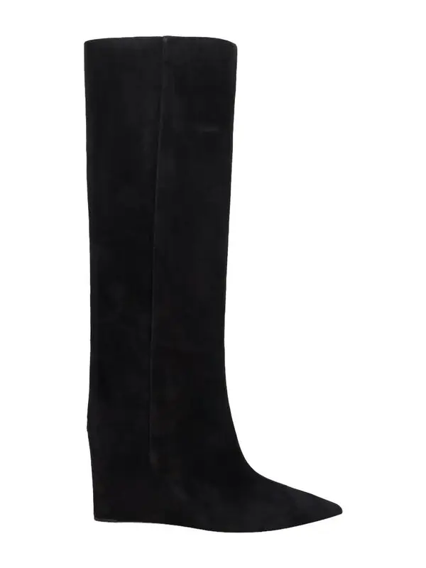 JIMMY CHOO Suede Wedge High Boots - Black
