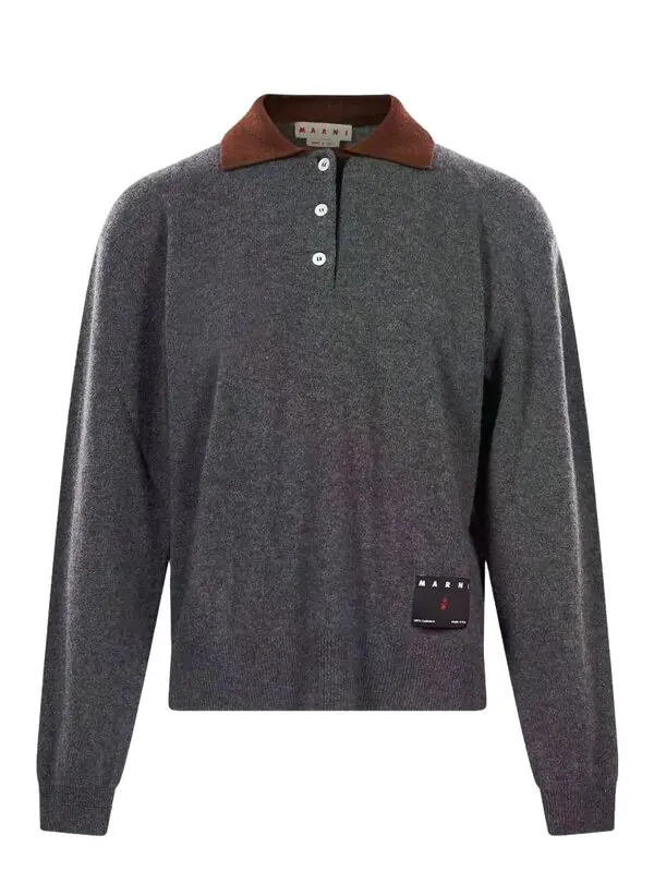 Marni Logo-patch Cashmere Polo Top - Grey