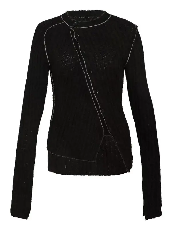 Y’s Asymmetric Ribbed-knit Cardigan - Black